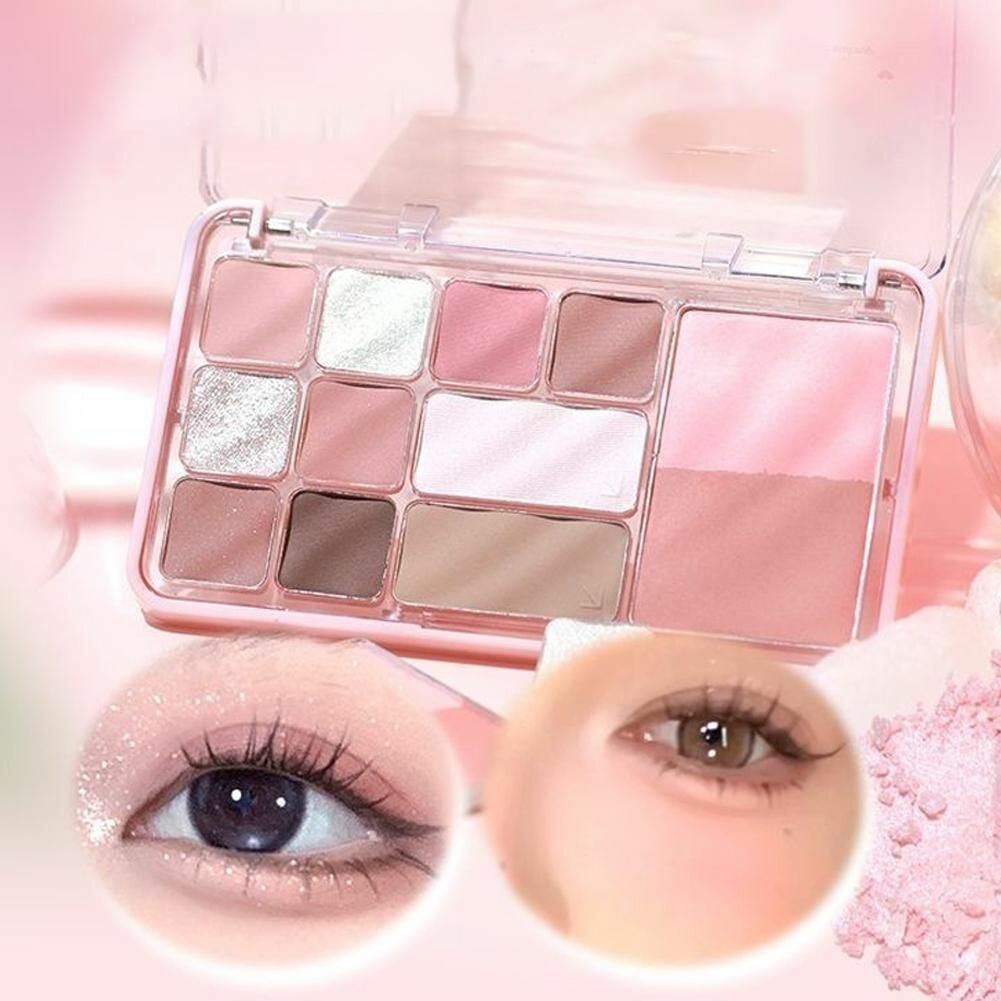12 цветов хайлайтера, теней, румян, палитры теней для век, матового розового жемчуга, стойкого макияжа.