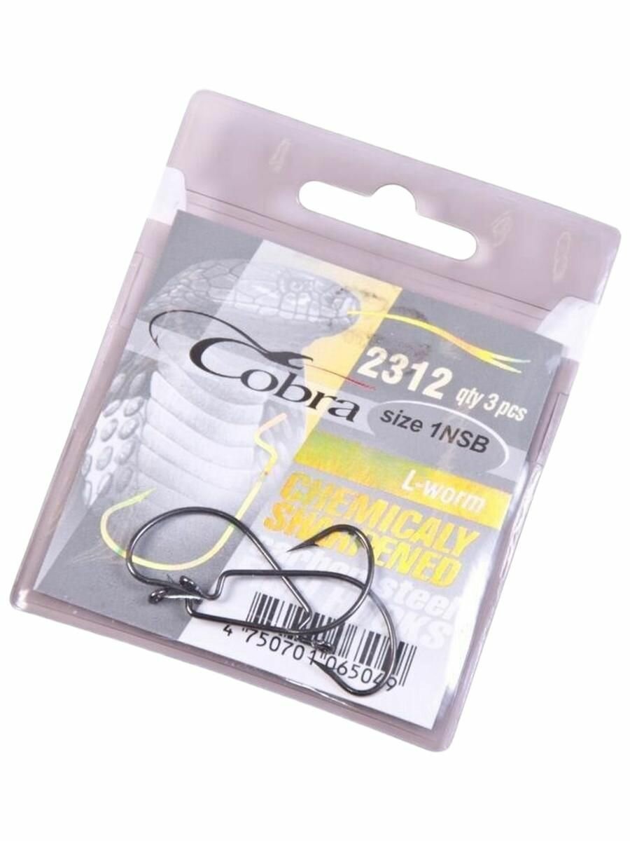 Крючки офсетные Cobra L-WORM NSB №1, 3 шт.