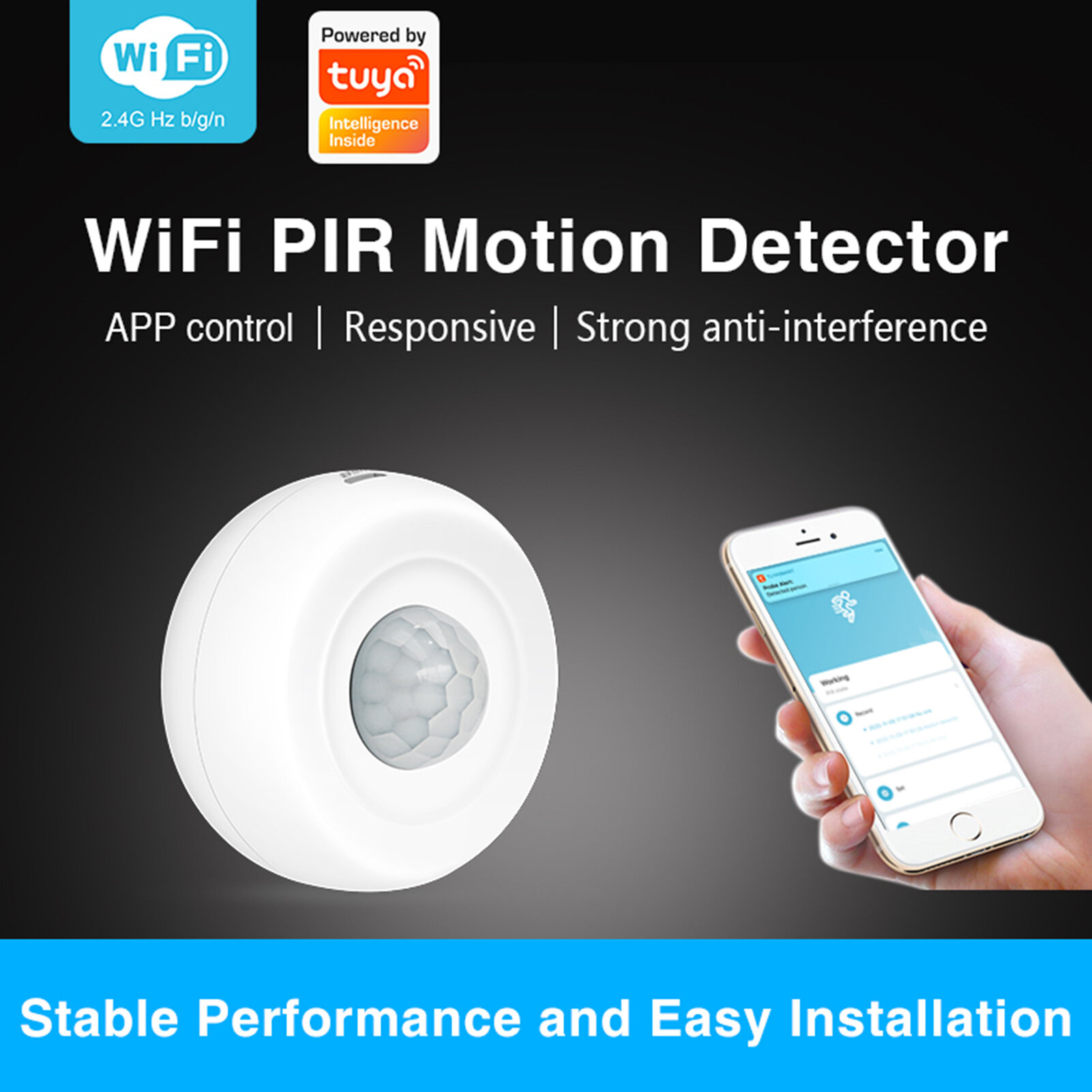 Интеллектуальный датчик движения PIR, потолочный/настенный WiFi-датчик движения с питанием от USB/батареи, с функцией обнаружения освещения, подходит для использования в домашних офисах, торговых центрах.