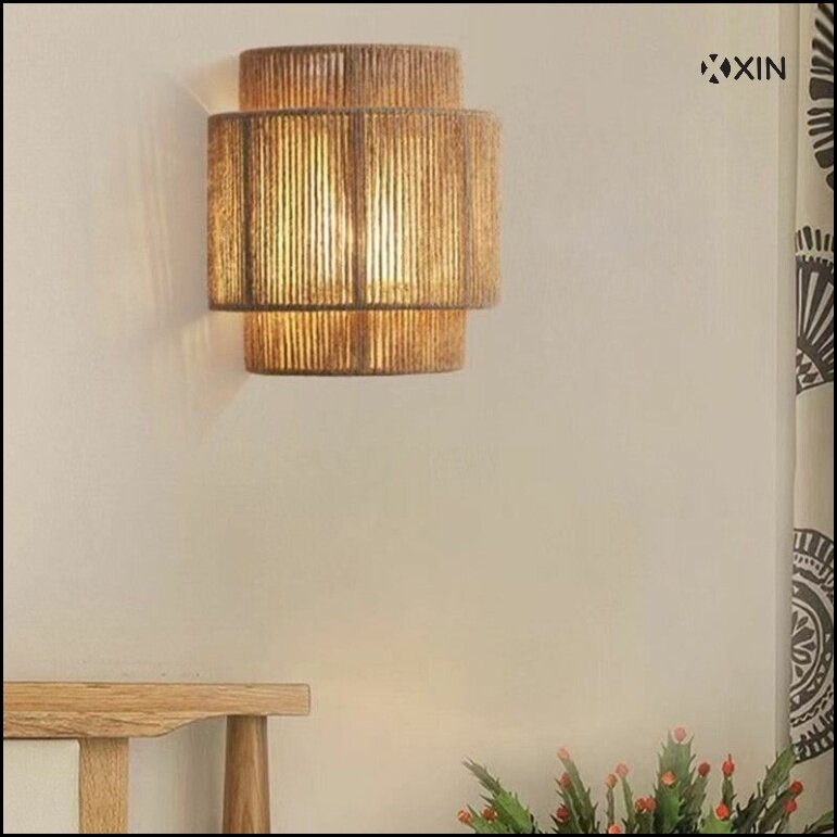 Бра ", цоколь E27, мощность 12 Вт, абажур из металла, ротанга и ткани