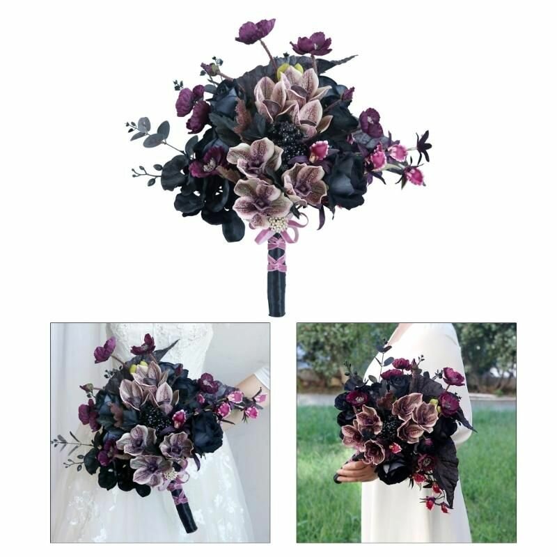 1 букет ретро-черно-фиолетовых цветов фаленопсиса, связанных вручную