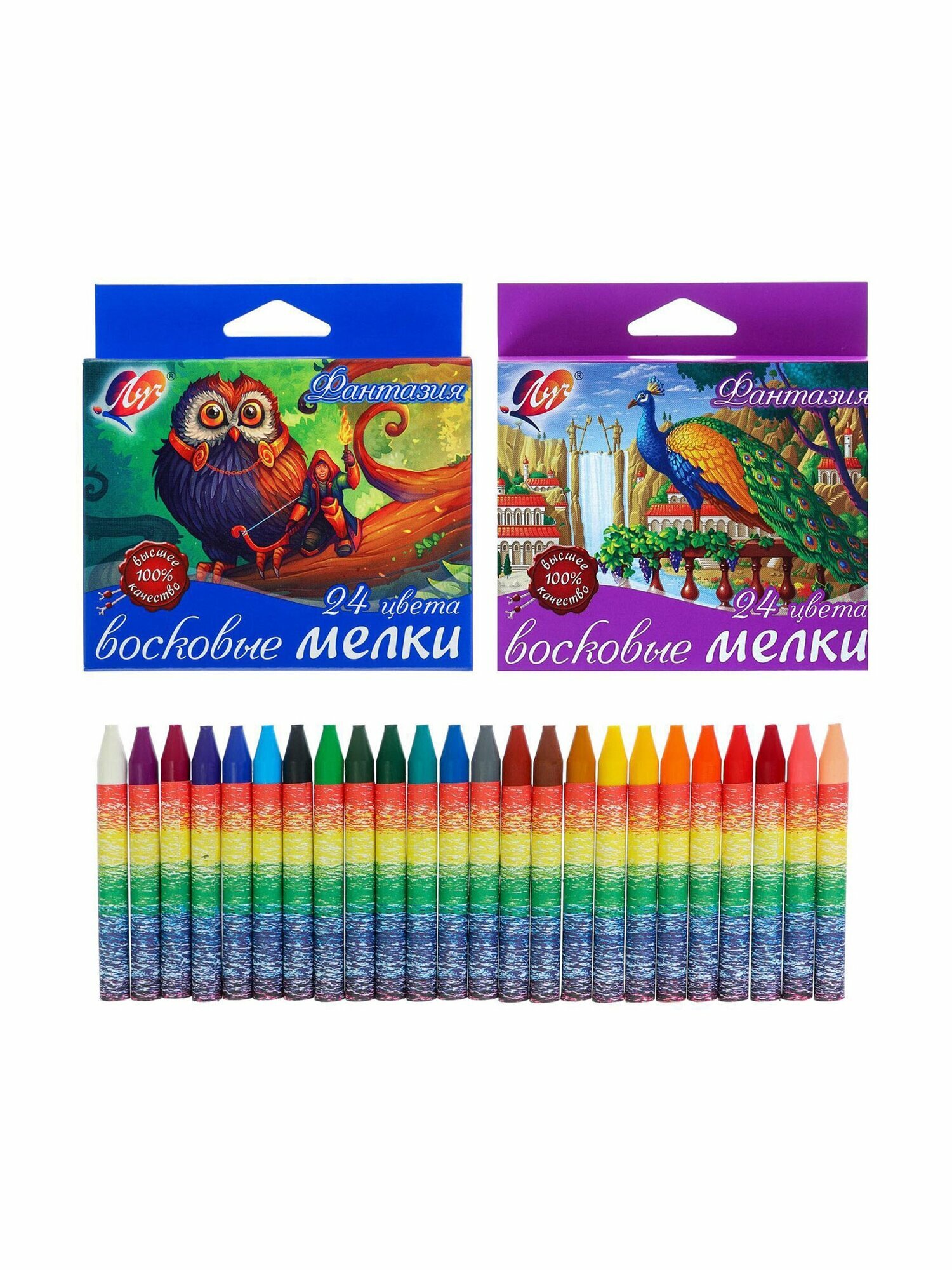 Мелки восковые 24 цвета «Фантазия», круглые, микс