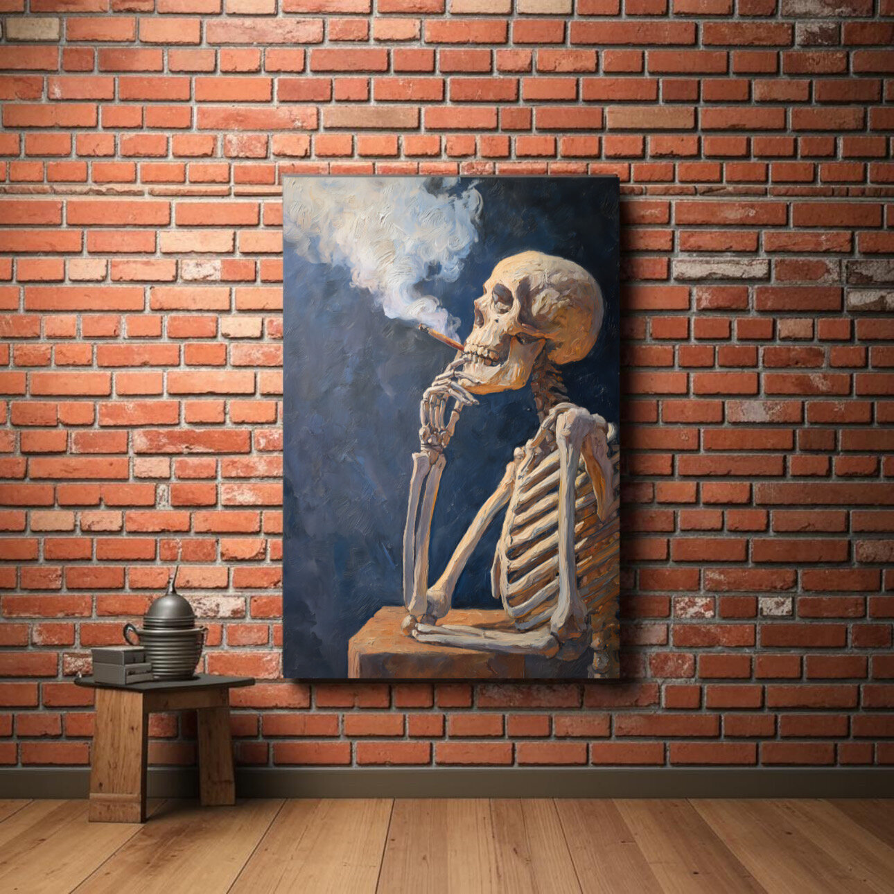 Картина на холсте с подрамником Скелет с сигаретой, готика, мистика, 22*32 см