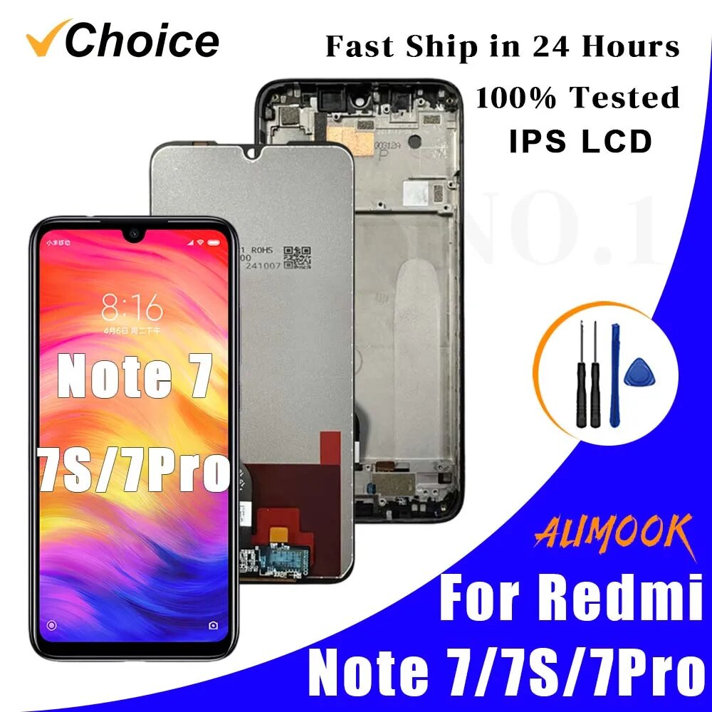 IPS ЖК-дисплей для Xiaomi Redmi Note 7 7s 7pro ЖК-дисплей с сенсорным экраном и дигитайзером в сборе для Redmi Note 7pro с заменой рамки экрана