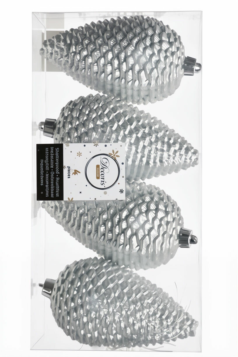 Набор ёлочных украшений мерцающие шишки, пластиковые, цвет: серебряный, 12х7 см, 4 шт, Winter Deco 028521