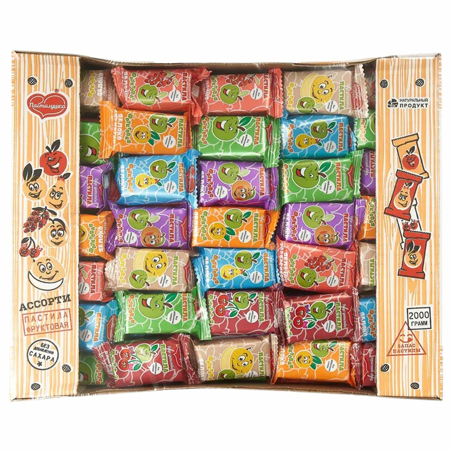 Пастила пастилушка ассорти, натуральная, фруктовая, без сахара, 2 кг, коробка с окном