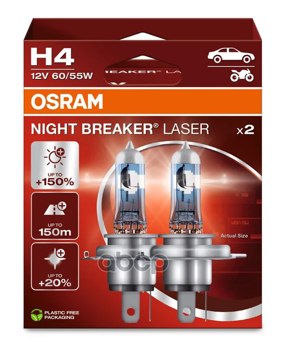 А/лампы OSRAM NIGHT BREAKER LASER H4 6055W 12V (2 шт.) Osram арт. 64193NL2HB