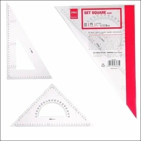 Набор больших треугольников пластиковые 38*30см DELI E6440 прозр. 2шт