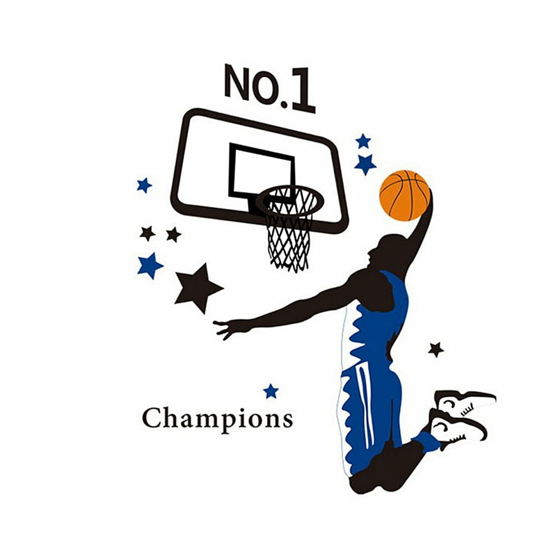 Наклейка на стену с силуэтными изображениями баскетболистов для оформления спальни, размер 100смx60см/40дюймаx23.6дюйма, 1 комплект, материал наклейки