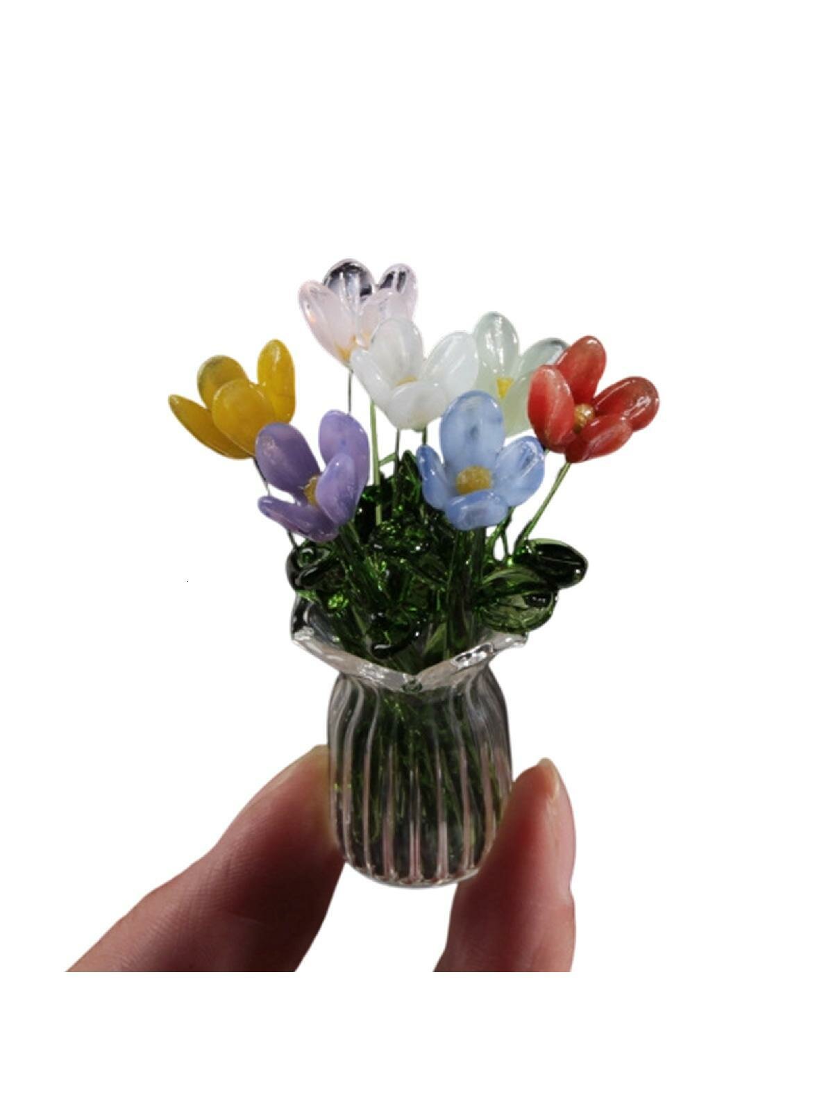 Фигурка из хрустального цветка Предмет коллекционирования Букет цветов из выдувного стекла ручной работы Подарок ручной работы для декоративных проектов своими руками