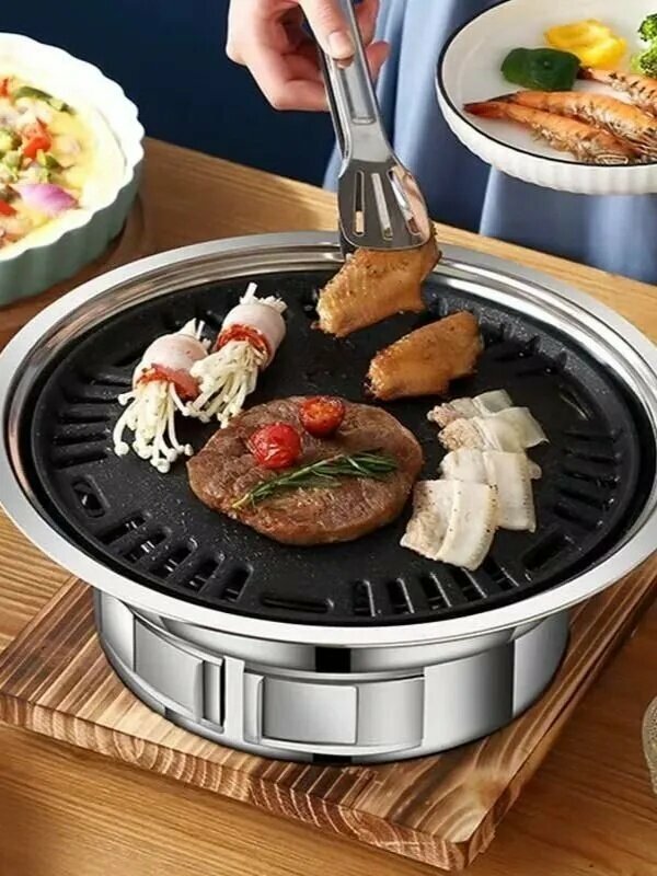 Круглый гриль для барбекю в корейском стиле на открытом воздухе, ветрозащитный, на древесном угле