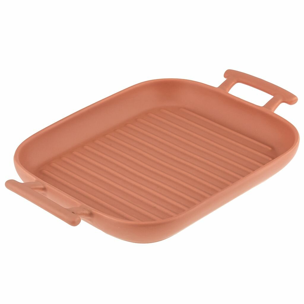 Форма для запекания керамическая "Модерн" 500мл, 21,5х18х3см, гриль, прямоугольная, 2 ручки, общая длина 27,3см, терракотовый, в коробке