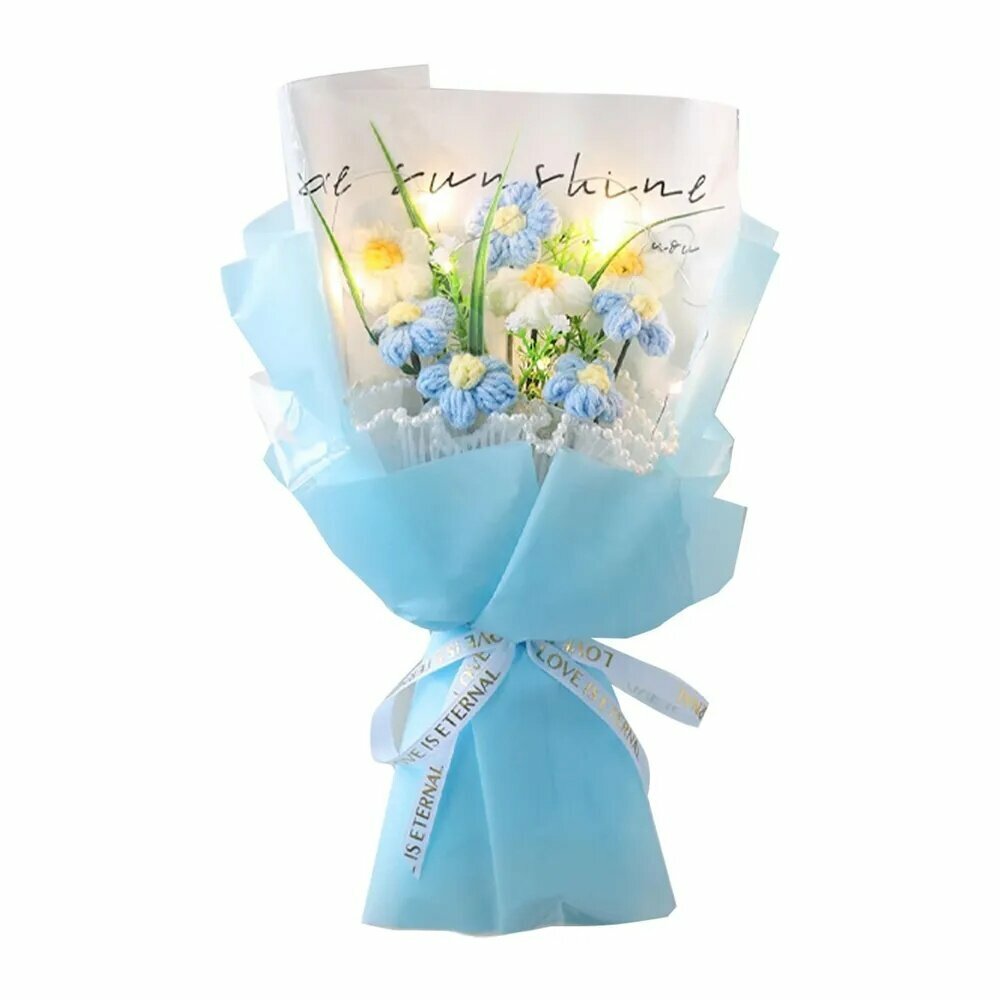 Вязаный букет цветов с подсветкой, искусственные цветы ручной работы для подарка на годовщину, синий