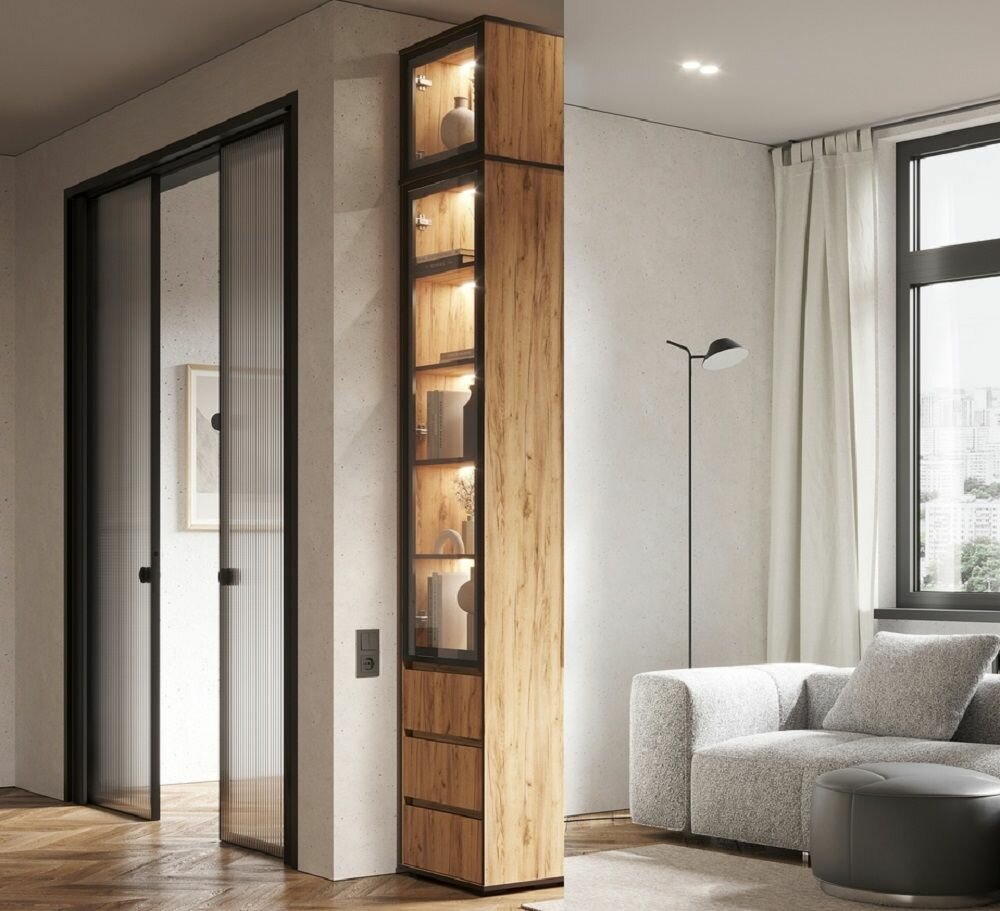 Норд Терминал-стекло 30 см. с ящиками + антресоль. Дуб Крафт