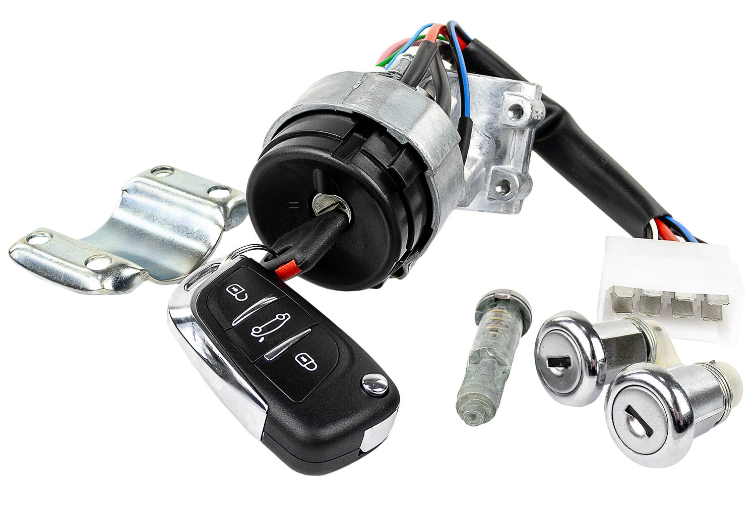 Замок зажигания нового образца с личинками и выкидным ключом в стиле Peugeot без чипа (пустой) на ВАЗ 2110-2112