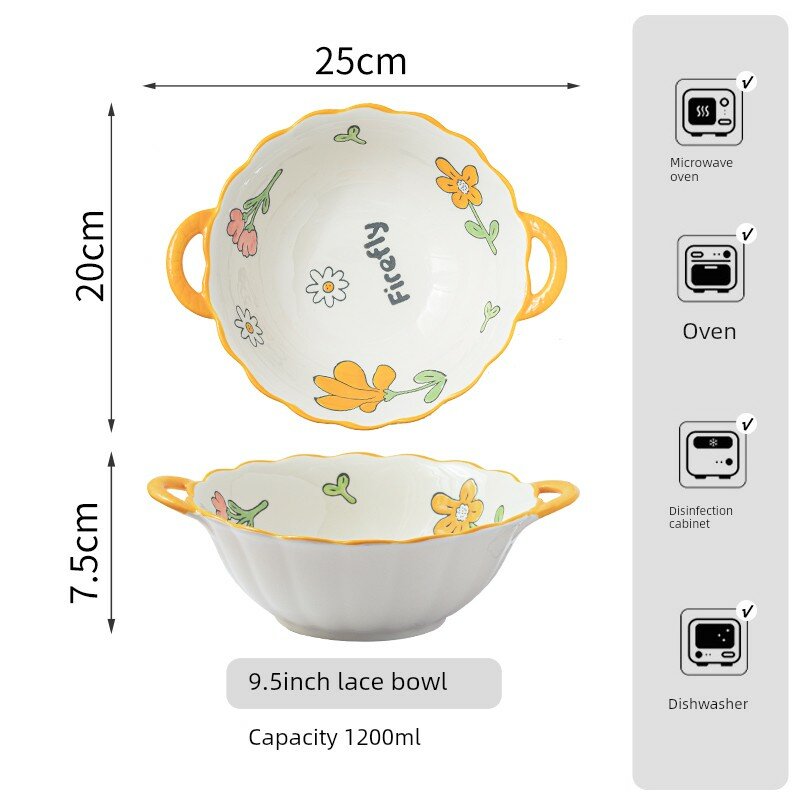 Керамическая суповая миска с двумя ручками, новая модель 2025 года, для домашнего использования, эстетичная миска для
