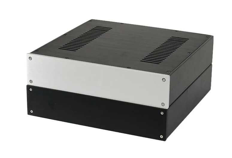 Алюминиевый корпус усилителя 320x70x308 мм, Silver panel, Slot version