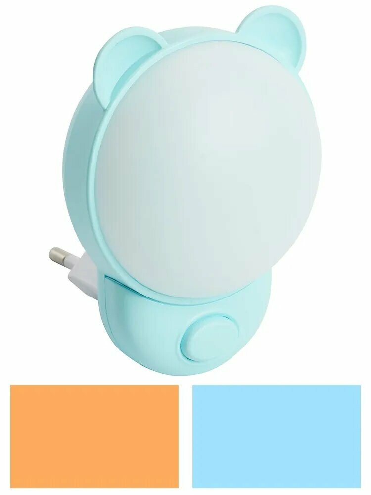 Ночник в розетку с выключателем детский, синий, Feron FN1171 52060