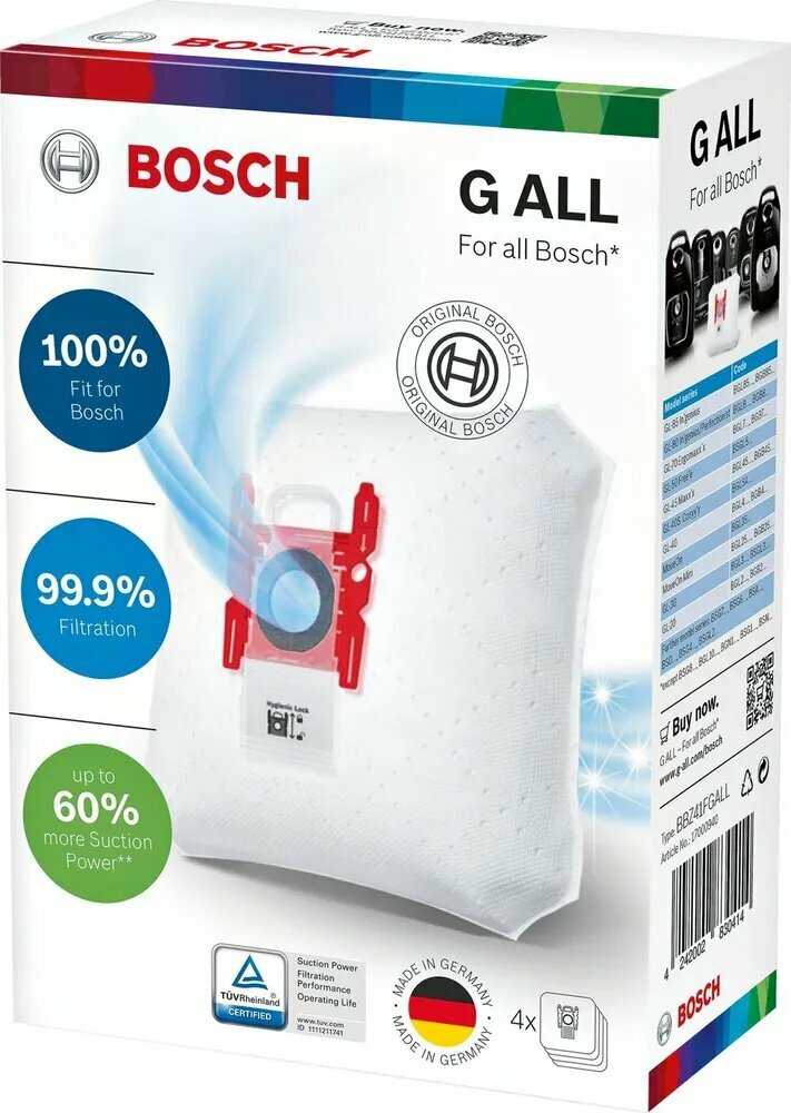 Мешки-пылесборники Bosch PowerProtect, тип "G ALL", 4 шт, BBZ41FGALL
