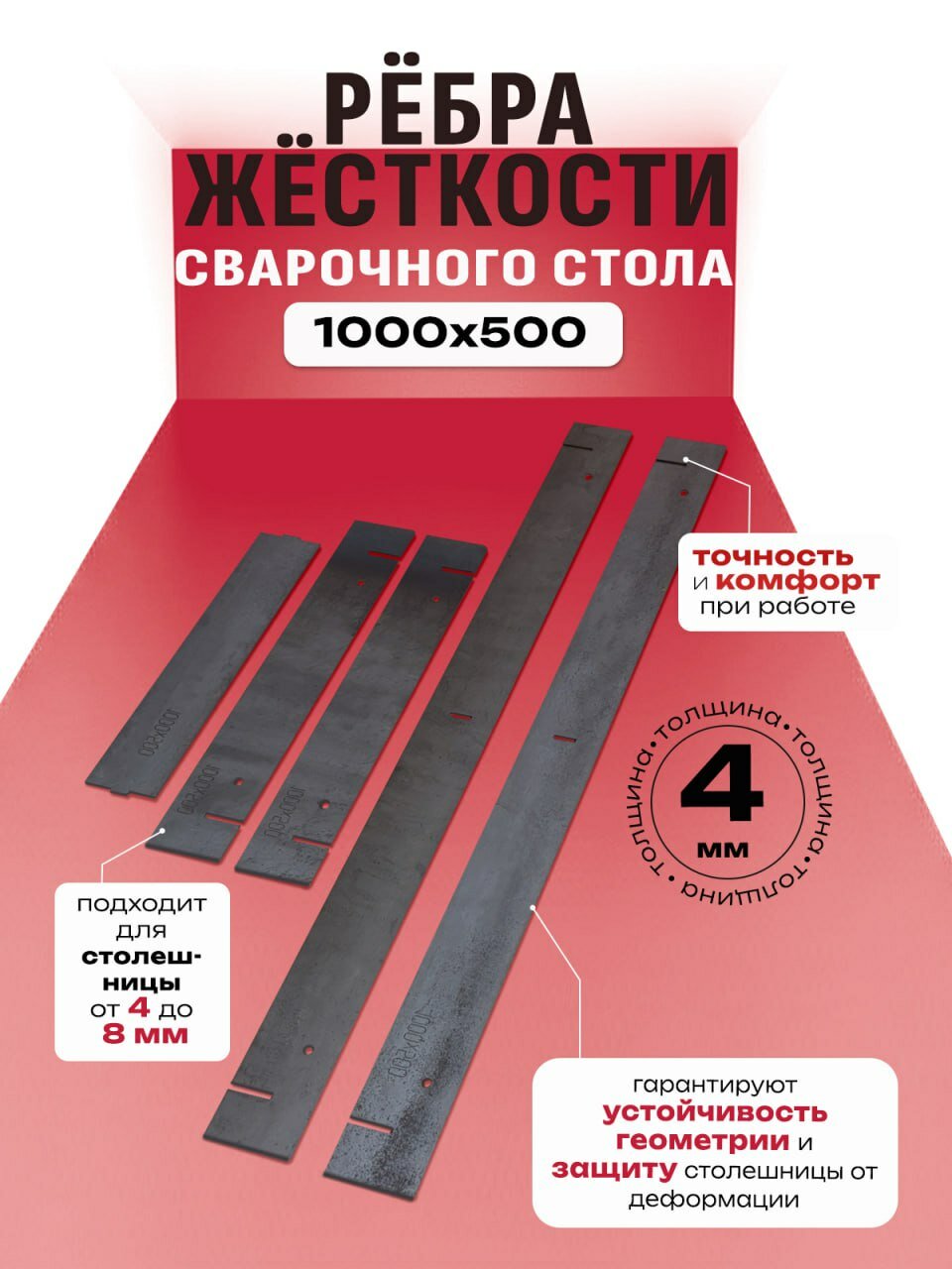 Рёбра жёсткости 4 мм столешницы 1000х500мм