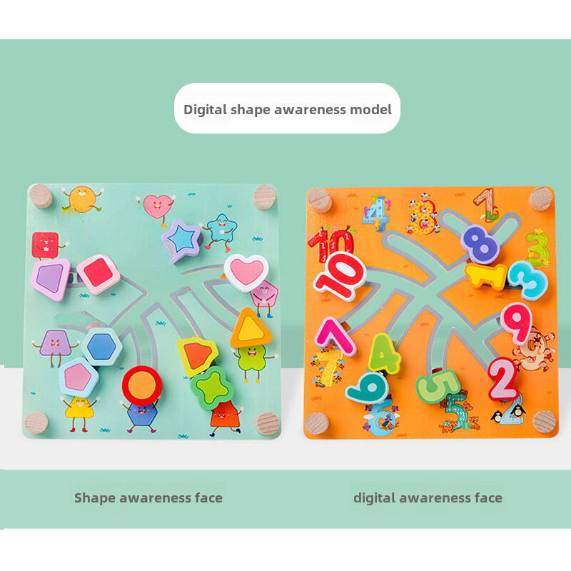 Игрушка лабиринт для тренировки концентрации деревянная игра лабиринт цифры фрукты ходьба родительско-детская 1-3 года (Двусторонний цифровой форма ходьба)