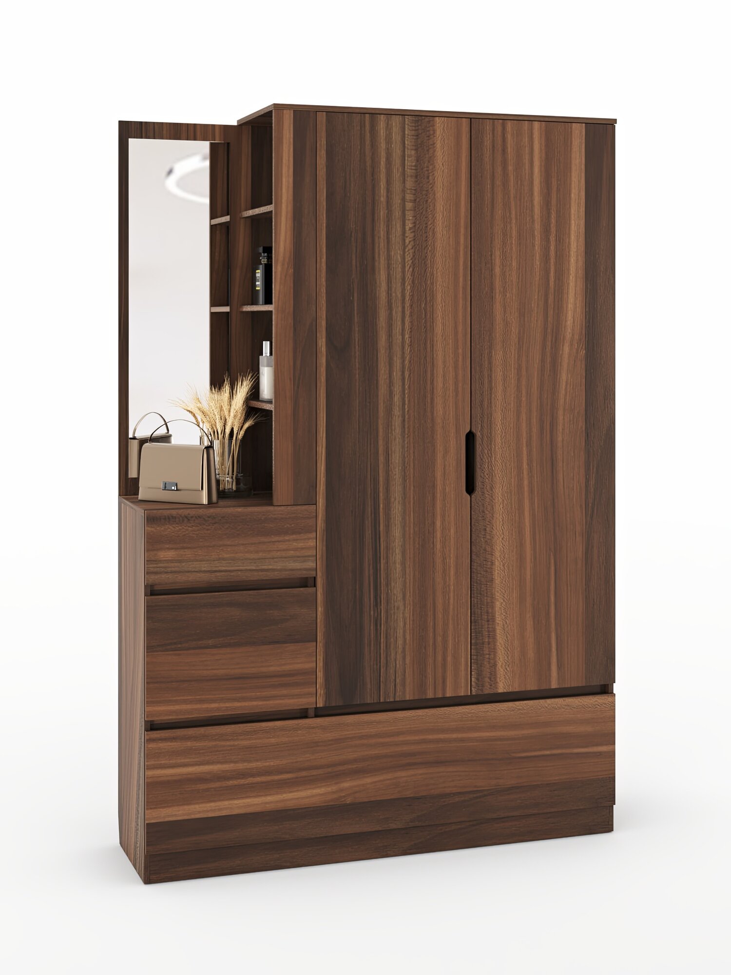 Есэндвич Депо Прихожая 140х230х40 см левая (Слива валлис) с зеркалом, со штангой и ящиками