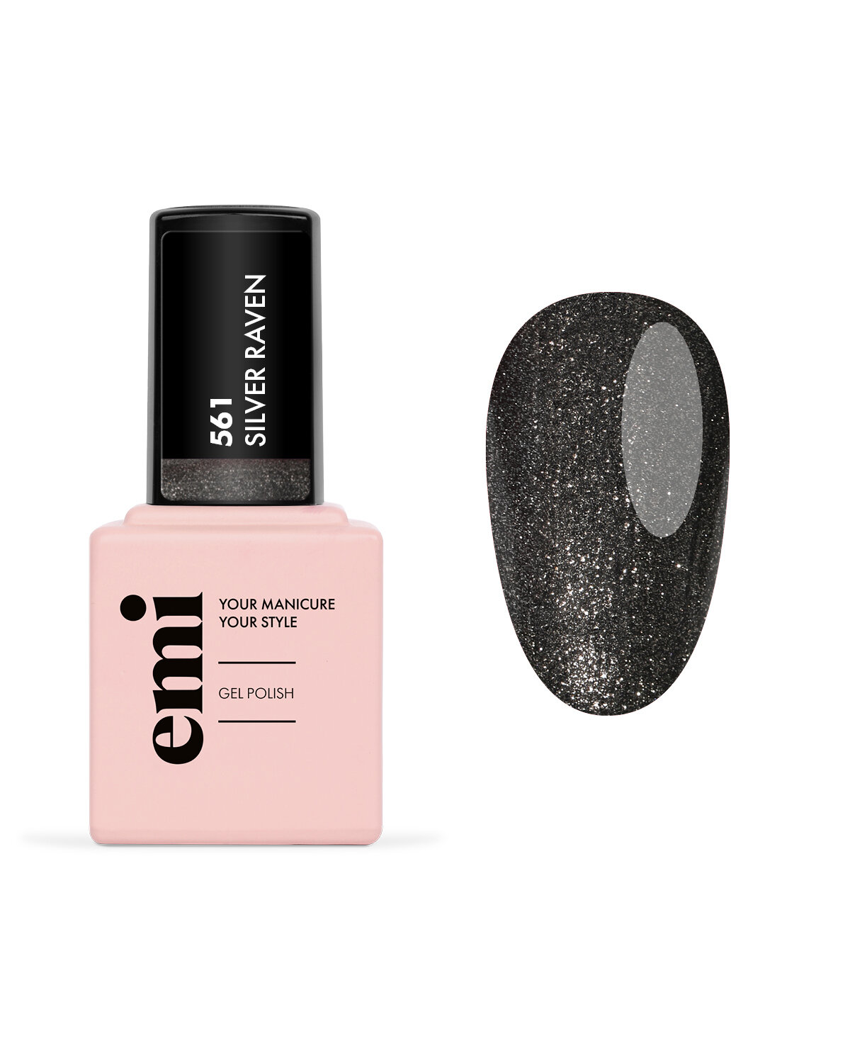 Гель-лак EMI для ногтей, E.MiLac NS Серебряный ворон №561, 9 мл