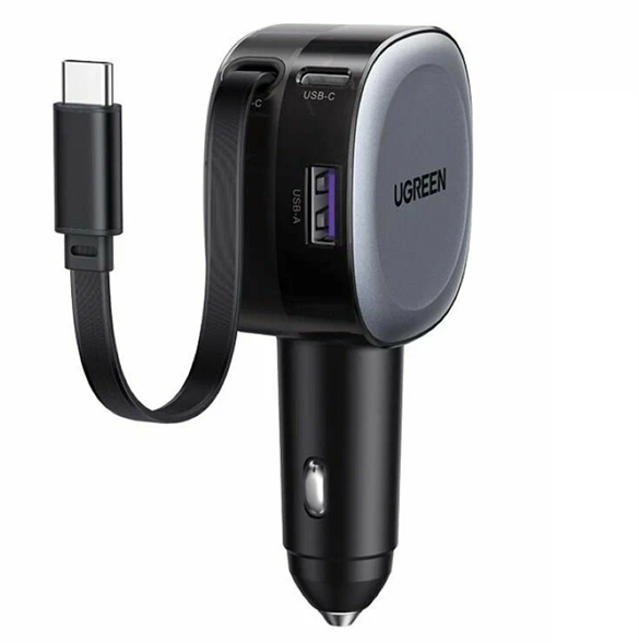 АЗУ UGREEN EC601 2USB-C/USB-A 75W с выдвижным кабелем (55653) Grey (Серый)