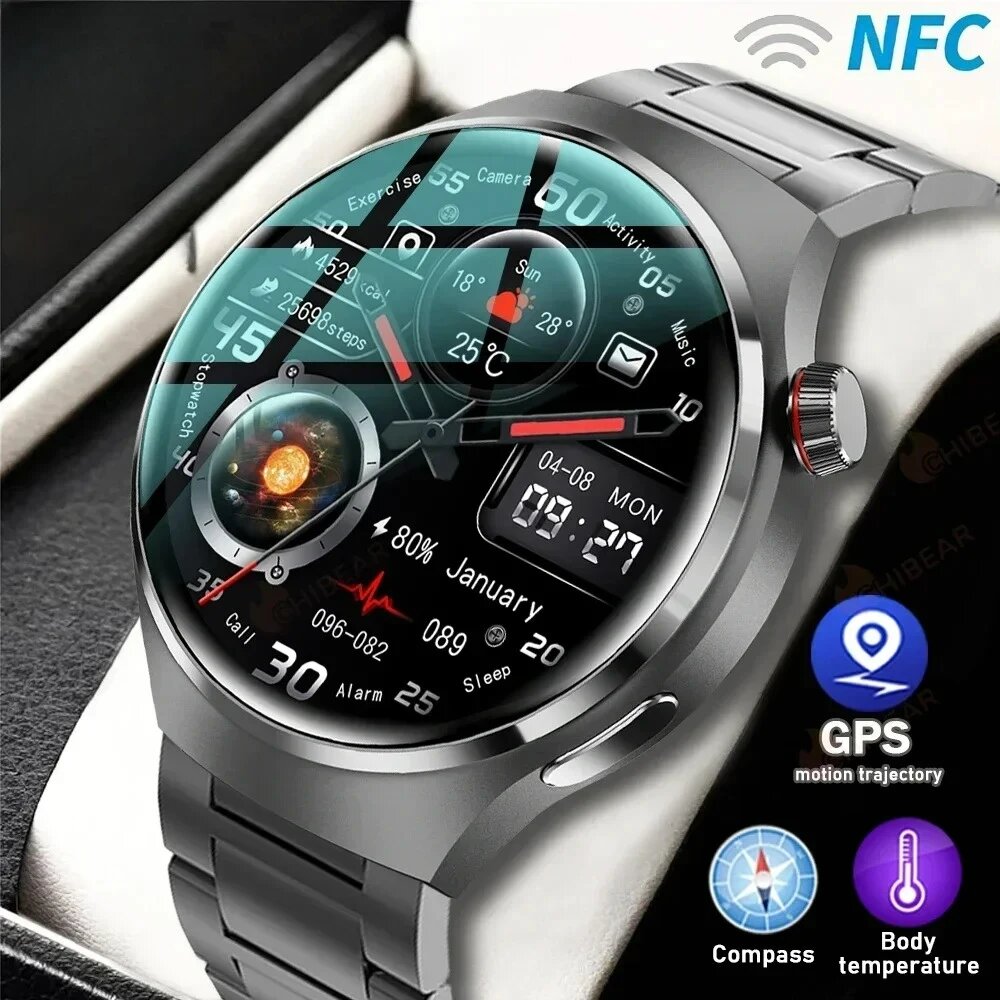 Смарт-часы с NFC, GPS, Bluetooth, измерением сахара крови, Black steel belt1