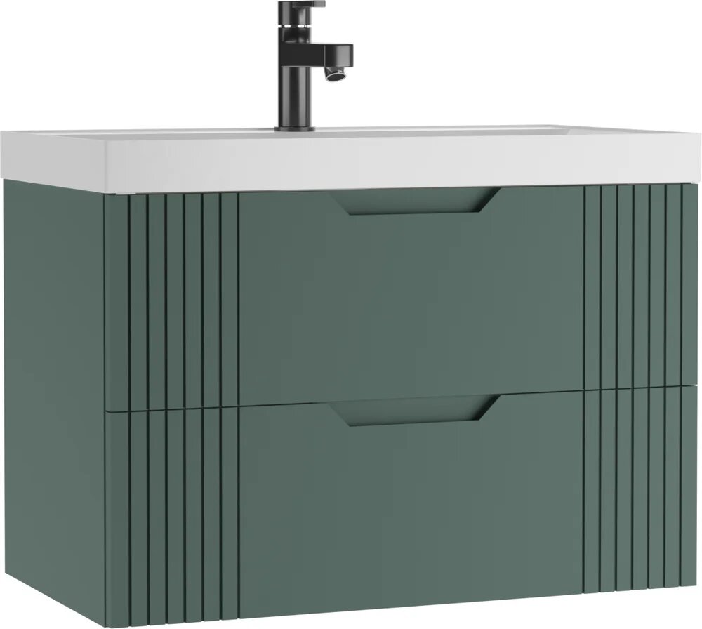 Тумба с раковиной Домино Garden 80 подвесная, 80, 2 см, с ящиками, прямоугольная, в современном стиле, зеленая, из МДФ