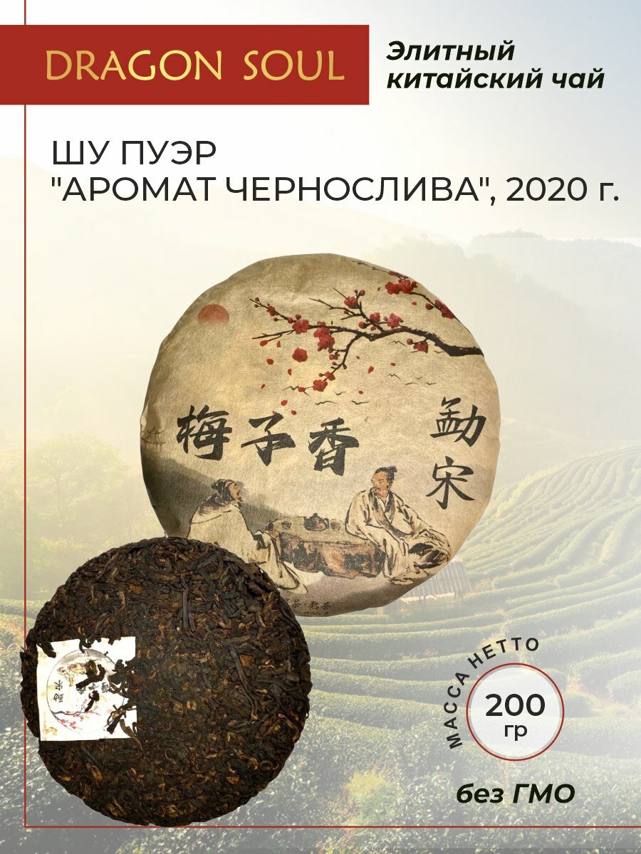 Китайский чай ШУ пуэр "Аромат чернослива", 2020 год, блинчик 200 грамм