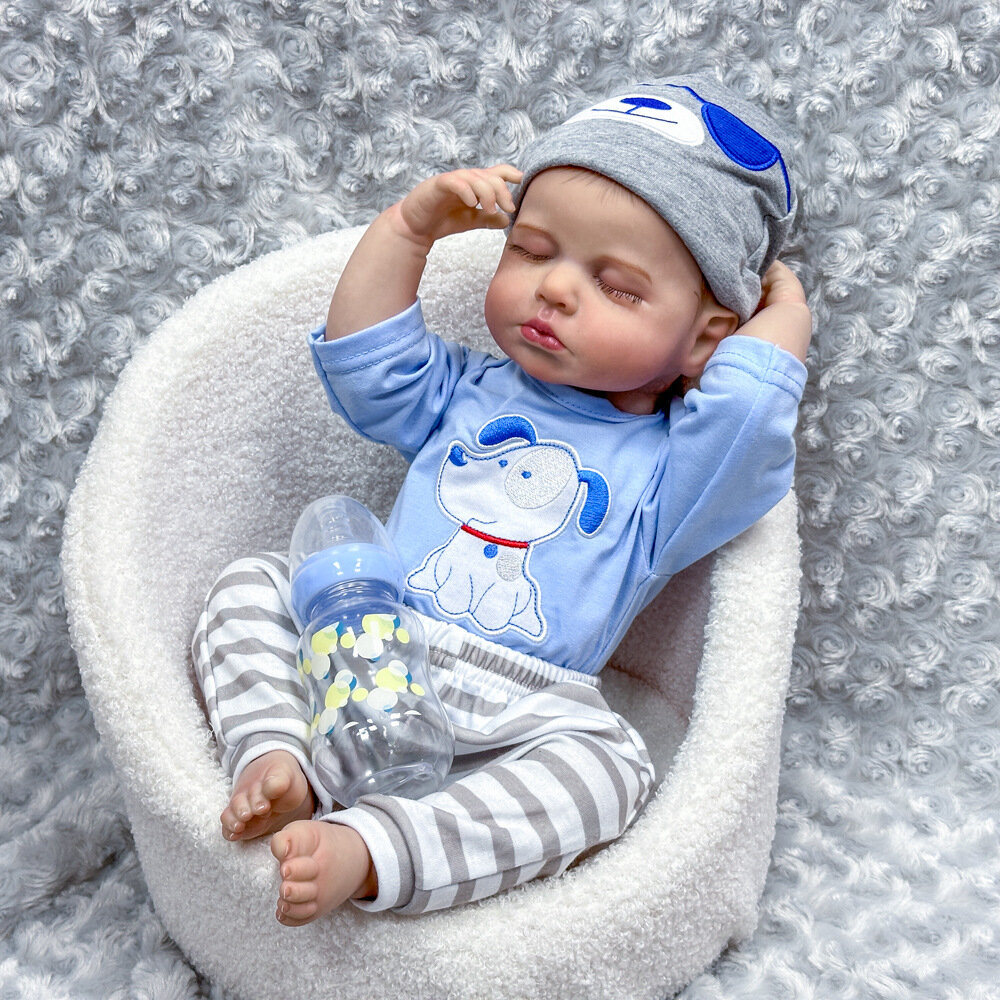 Реалистичная кукла-реборн высотой 18 дюймов (louloureborndoll), милый подарок для детей, кукла-мальчик с закрытыми глазами.