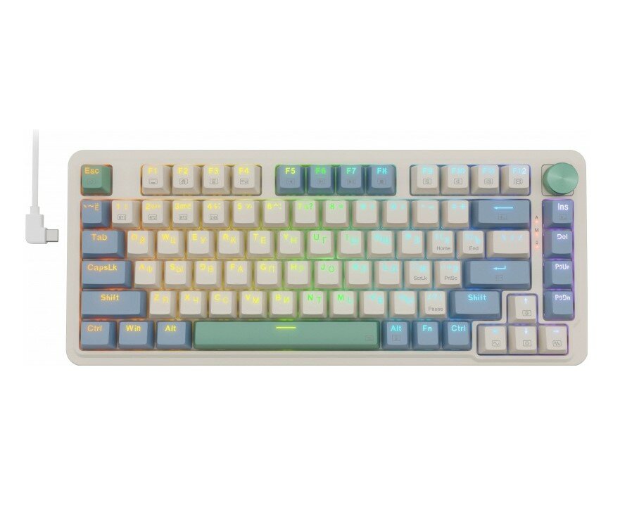 Клавиатура игровая беспроводная REDRAGON Ucal Pro RU, RGB, кремовый/фиолетовый/зеленый (72087)