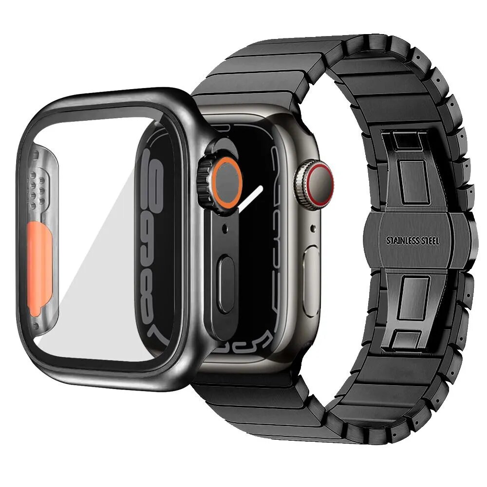 Защитный чехол-бампер Ultra для Apple Watch 1-9 и SE 38 мм, 40 мм, 41 мм, 42 мм, 44 мм, 45 мм/с противоударными свойствами и функцией защиты экрана, мгновенно придаёт вид Apple Ultra