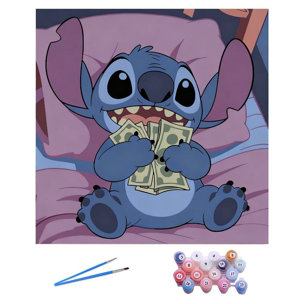 Рисунок по номерам "Стич" аниме, 20*20 см.(холст + деревянная рама + краски + кисти)