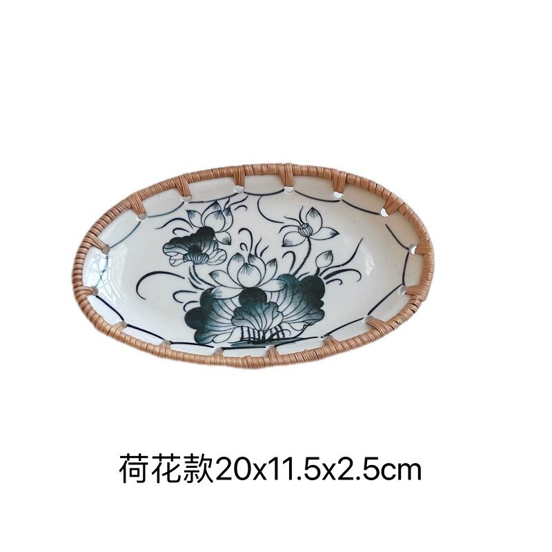 Вьетнамская корзина для закусок из ротанга, тарелка для хранения, плетеная корзина для фруктов и десертов, японская керамическая корзина для хранения на обеденном столе