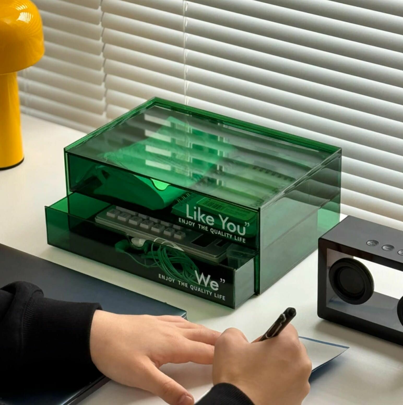 Двухслойный настольный офисный ящик для хранения в виде выдвижного ящика