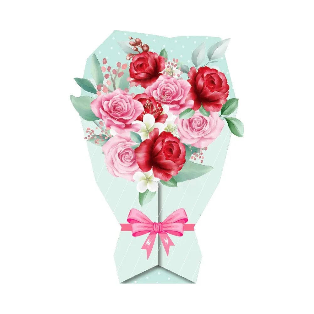 Открытка с цветами 3D Розовый, Зеленый, Желтый