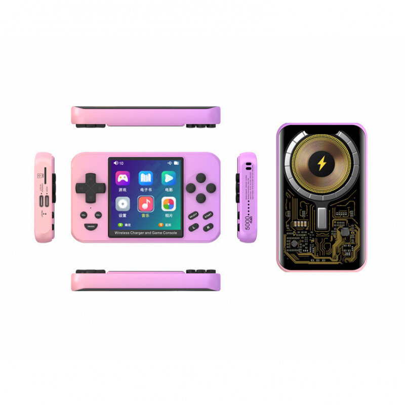 AMPOWN Портативная игровая консоль с функцией Power Bank, магнитной беспроводной зарядкой и удобным видеоплеером