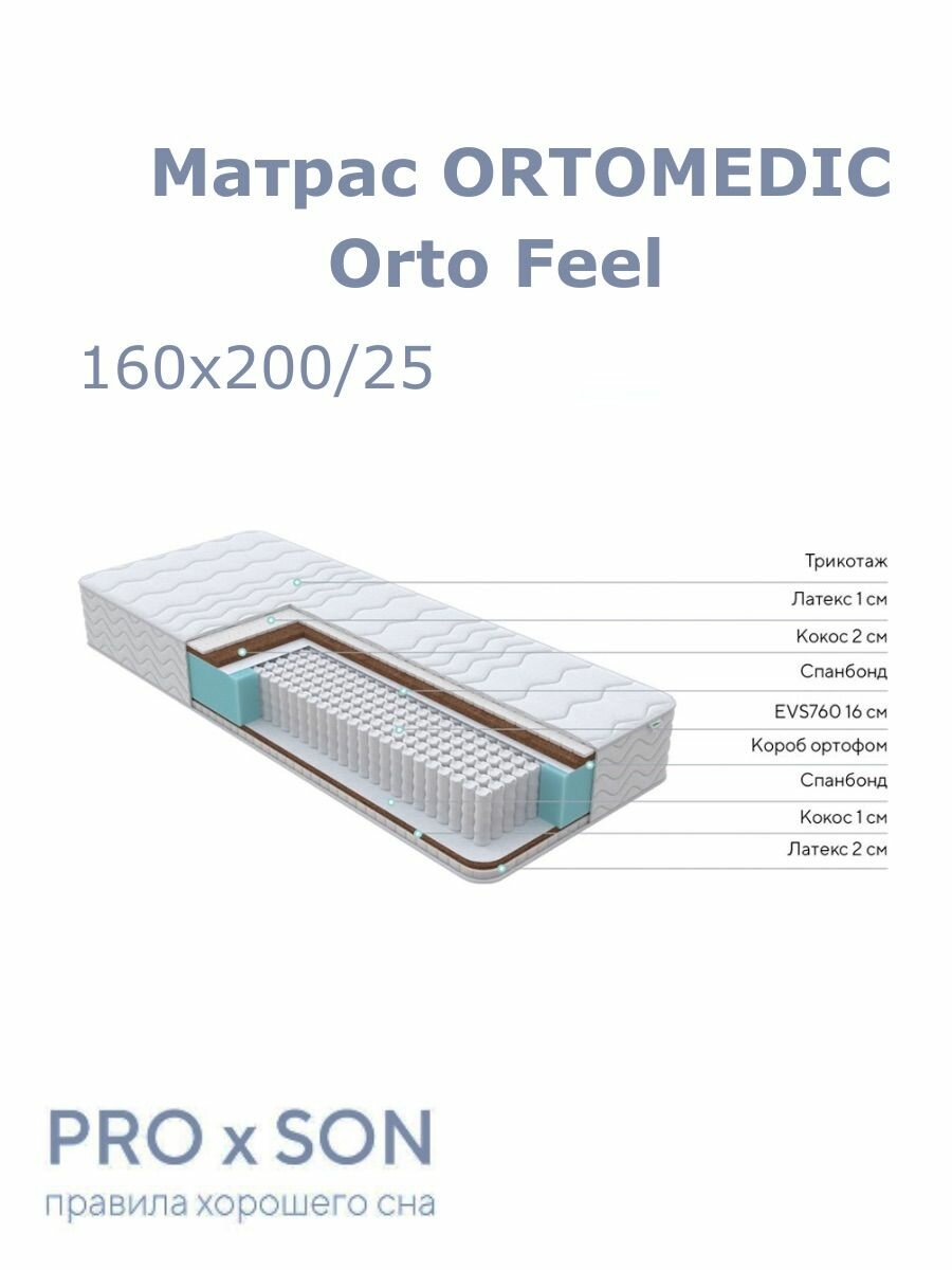 Матрас Ортопедический PROSON ORTOMEDIC ORTO FEEL 160х200 см средней жесткости Анатомический Независимые пружины