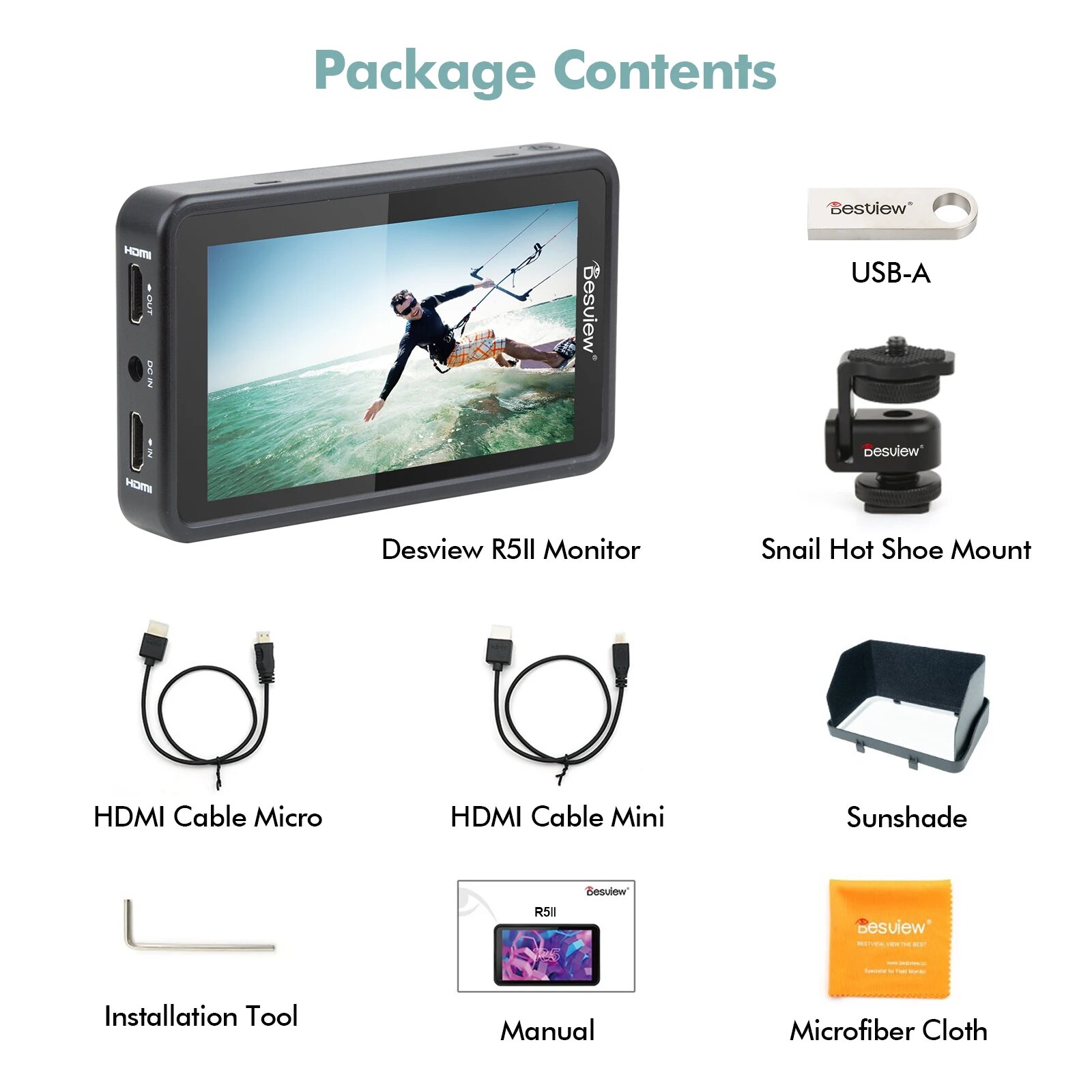 Монитор полевой камеры Desview R5II, 5,5 дюйма, Full HD, IPS, сенсорный экран, 800 нит, высокая яркость, 3D, Lut, 4K, HDMI, монитор камеры DSLR