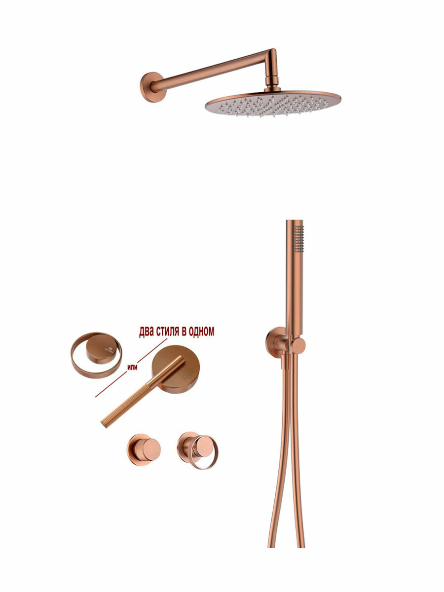 Душевая система скрытого монтажа с тропическим душем 2 функциями без излива от бренда Ganzer GZ19164-R розовое золото