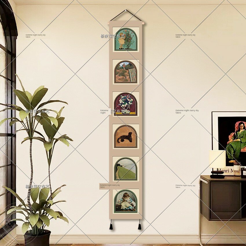 Китайский ретро-гобелен с многосекционным дизайном для декора углов гостиной и прихожей, вертикальная версия, фоновая