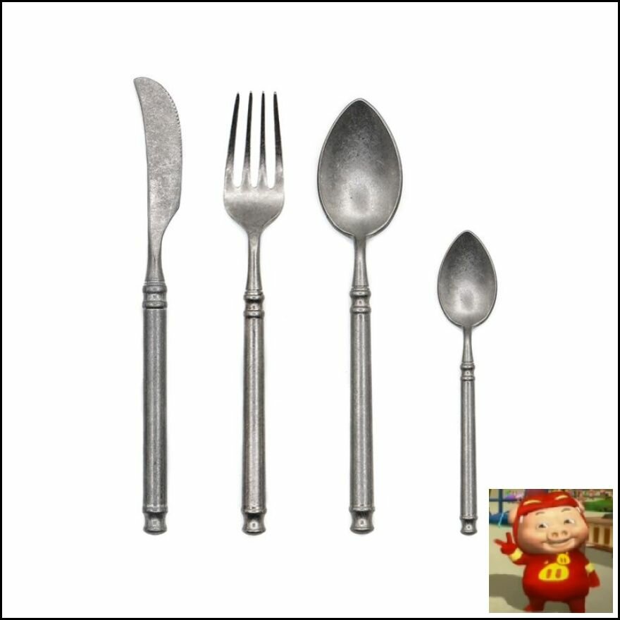 Серебро ретро набор столовых приборов, Набор ножей и чайных ложек , 4 предм