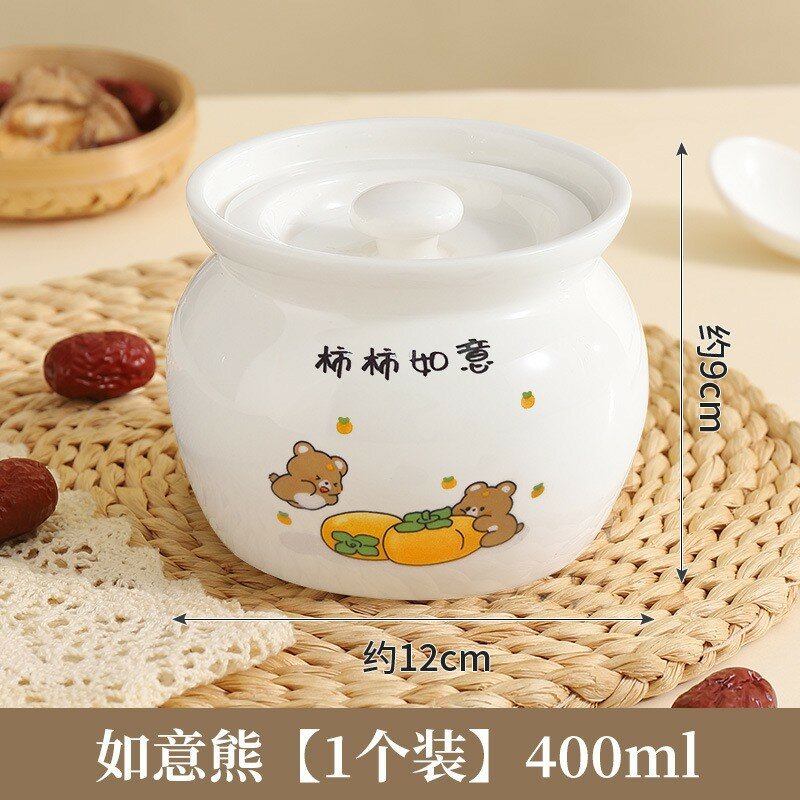 Керамическая кастрюля для тушения, кремового стиля, глиняная кастрюля для одного человека с крышкой, водонепроницаемая, устойчивая к высоким температурам керамическая глиняная кастрюля