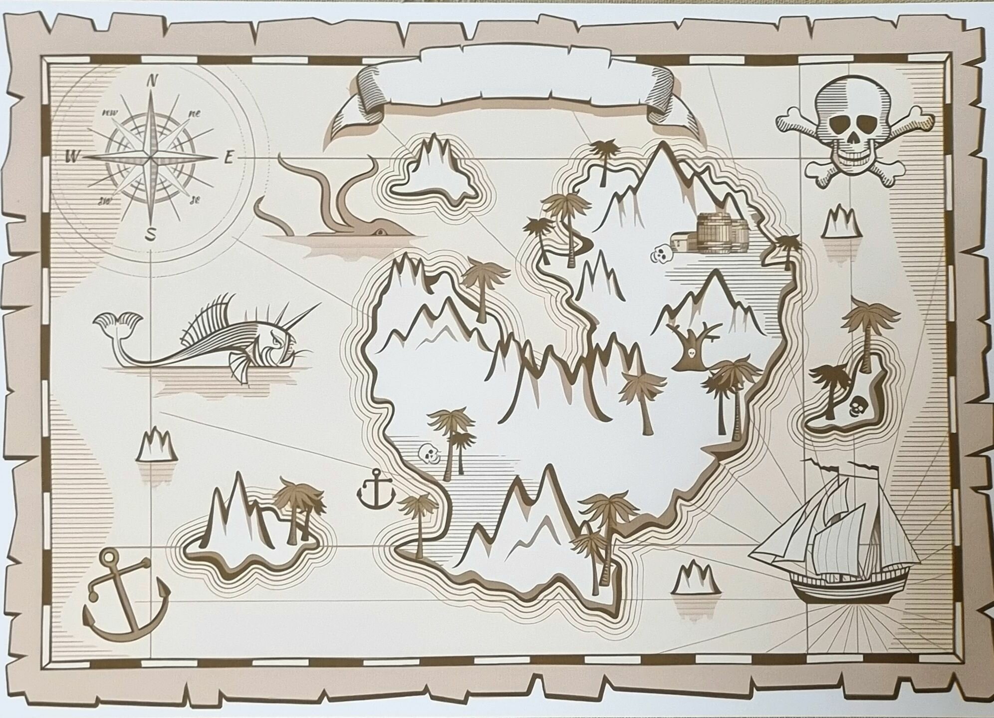 Пиратская карта для Пиратской вечеринки, квест игры. формат А4