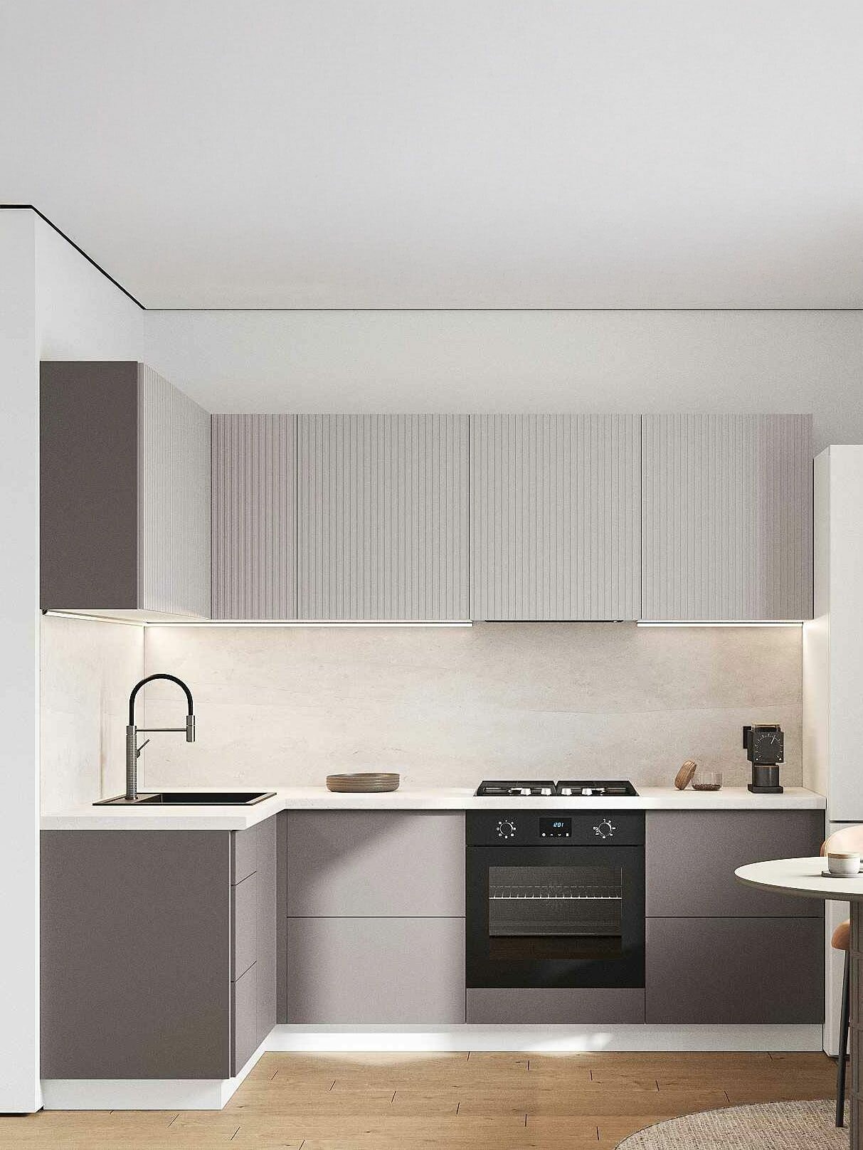 Кухонный гарнитур угловой Комби 2.4х1.4 м, мебель для дома и кухни, Белый / Нео / Грей