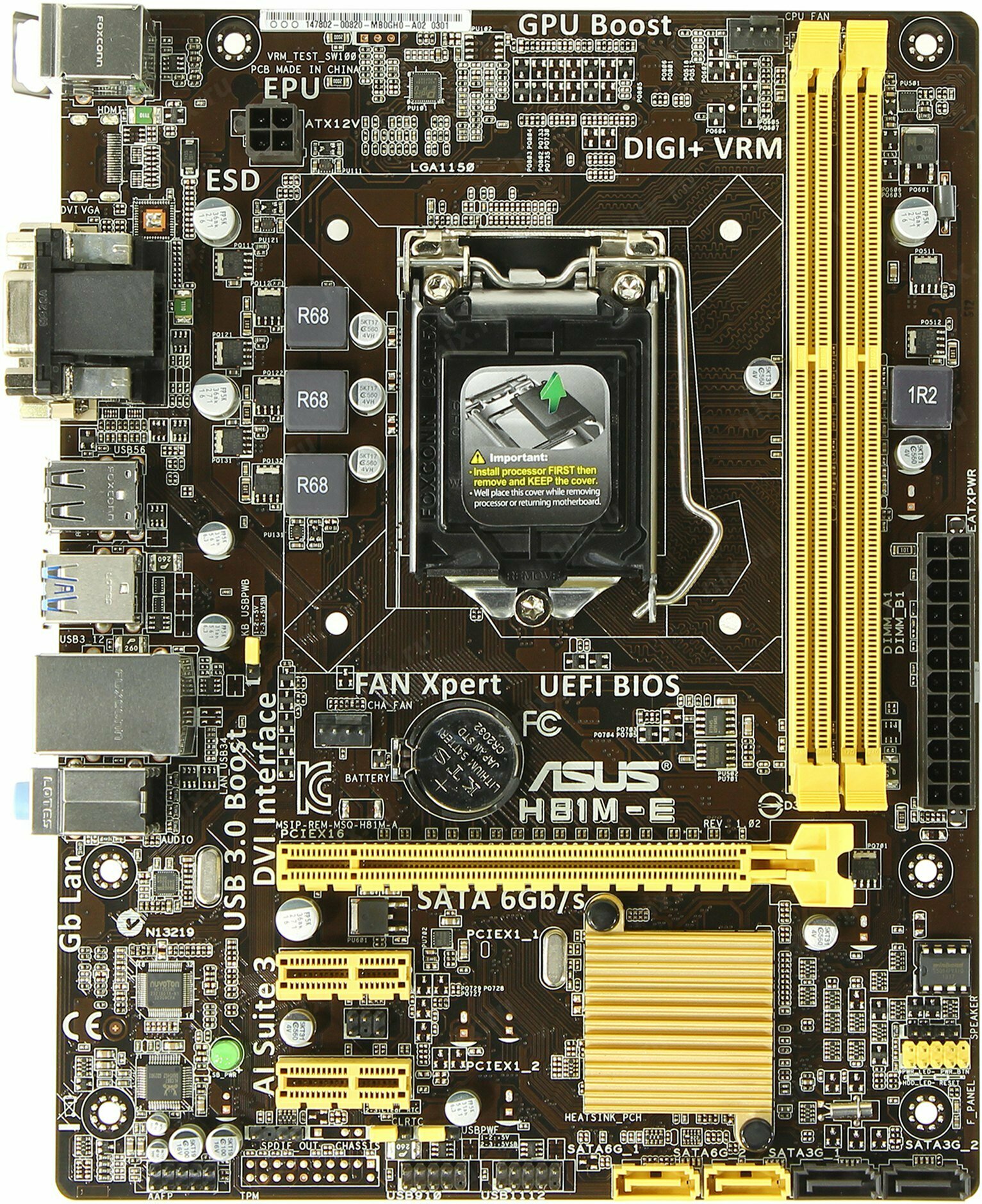 ASUS H81M-E LGA1150 H81 PCI-E Dsub+DVI GbLAN SATA MicroATX 2DDR3