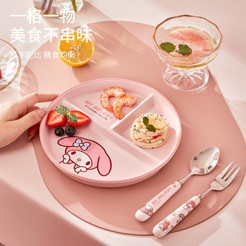 Керамическая тарелка Sanrio с разделителями для похудения и контроля порций, стильная и симпатичная тарелка для детей и домашнего использования, тарелка для завтрака.