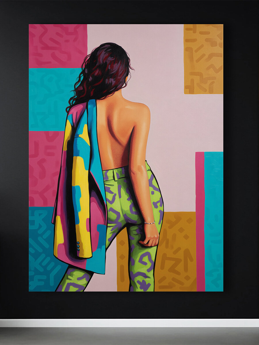 Картина интерьерная - "Стильные девушки в купальниках, бикини, яркий дизайнерский арт на стену в спальню для мужчины" , 40х60 см.